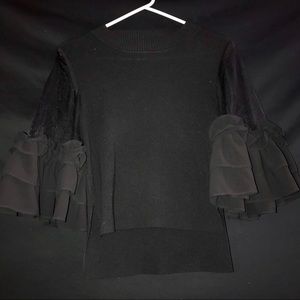 Tibi | Tops | Hot Asymmetrical Top With Mesh Sleeve And Ruffles | Poshmark